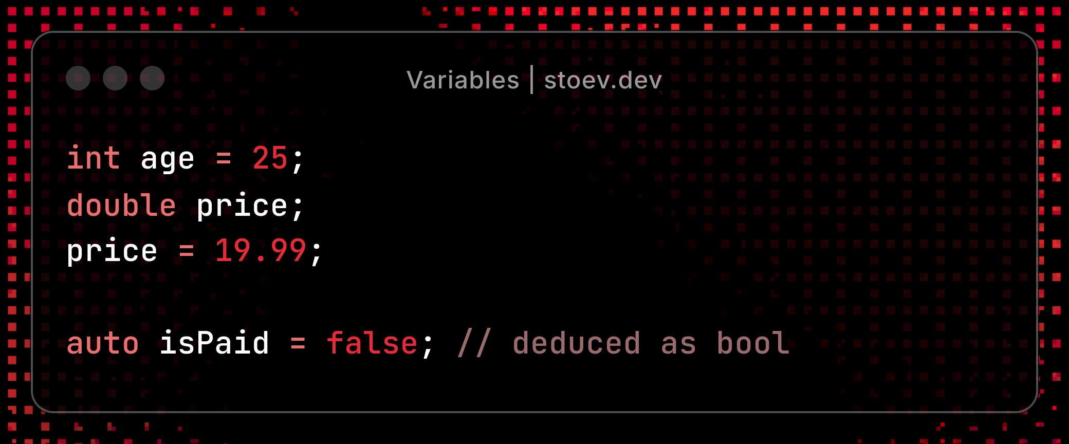 Here are all the data types in C++: